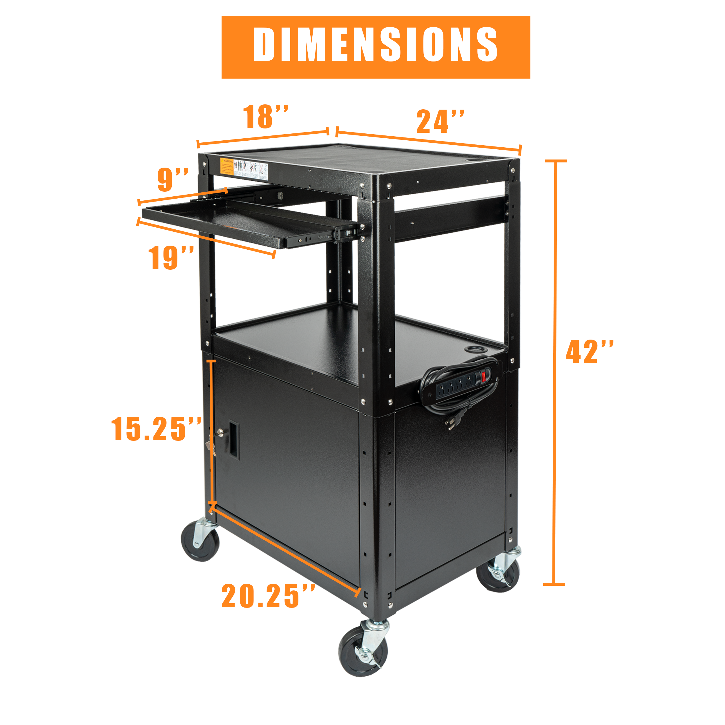 M-AV-G - Steel Large AV Cart with Extra Storage - Adjustable Height Ca ...